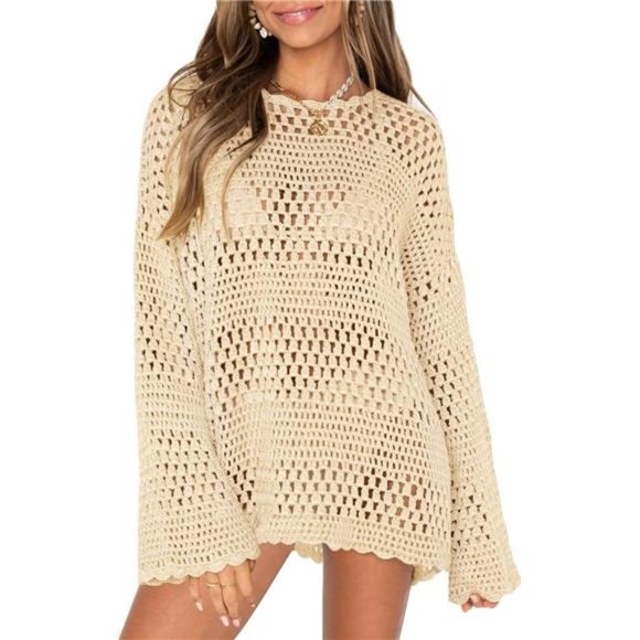 Swim | Beach Crochet Cover Ups For Women Long Sleeve Mesh Knit Bathing ...